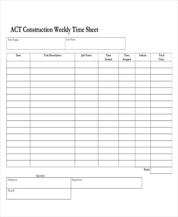 Construction Timesheet Template: Your Guide To Effective Time Tracking ...