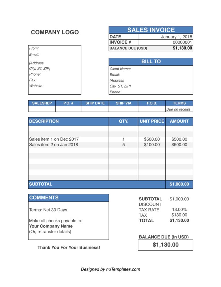 Download The Latest Sales Invoice Excel Templates For Free ...