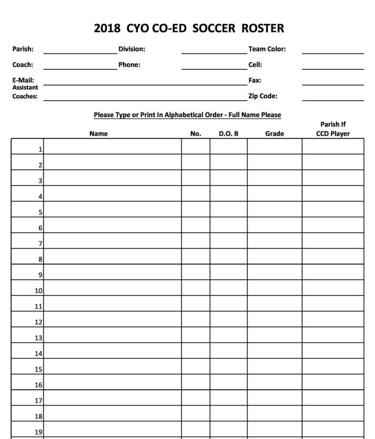 Stay Organized With A Soccer Roster Template | Templatesz234.com ...