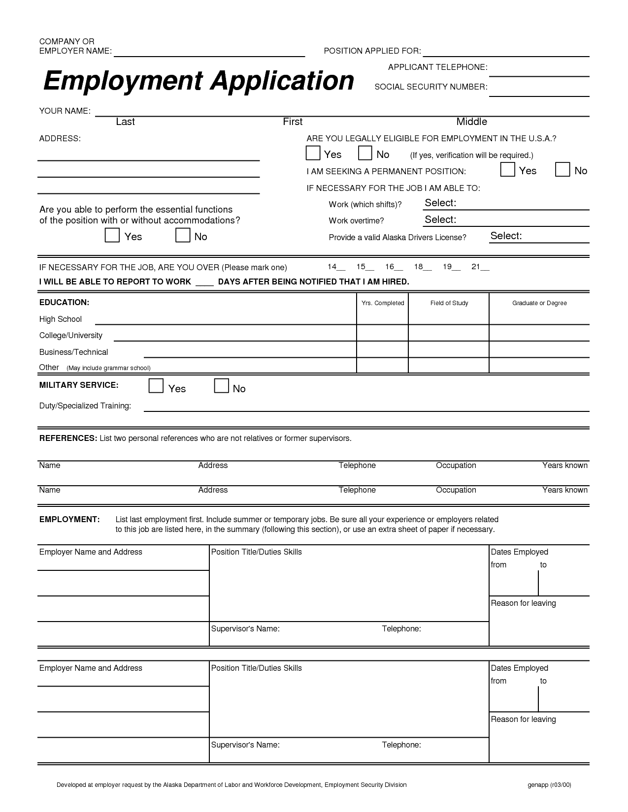 Free Printable Job Application Forms Templates - 2023 | Templatesz234 ...
