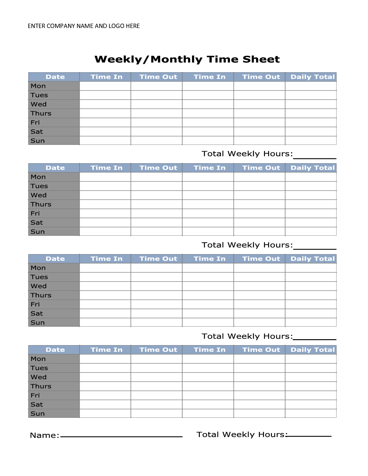 Monthly Time Card Template: The Easiest Way To Track Hours ...