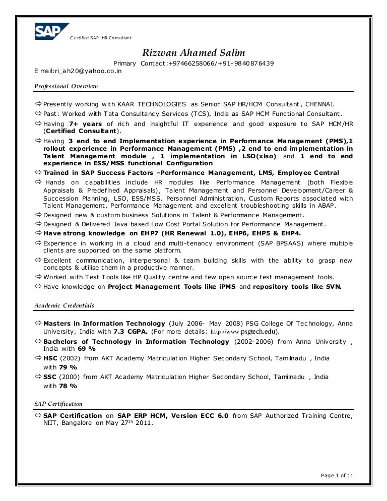 Sap Hr Resume Sample: How To Make A Professional Resume In 2023 ...