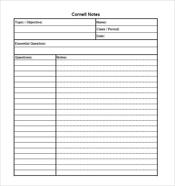 Free Cornell Note Templates For Improved Note Taking | Templatesz234 ...