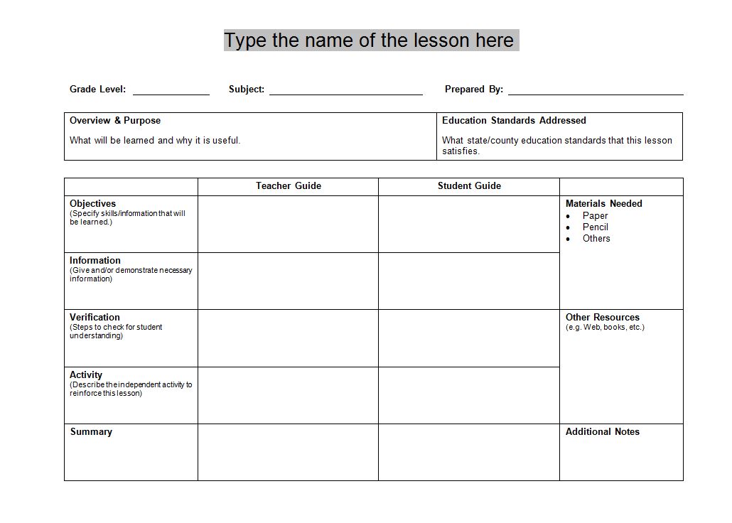 How To Make A Lesson Plan: 30 Free Templates | Templatesz234.com ...