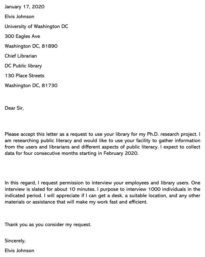 Permission Letter To Use Library | Templatesz234.com - Templatesz234.com
