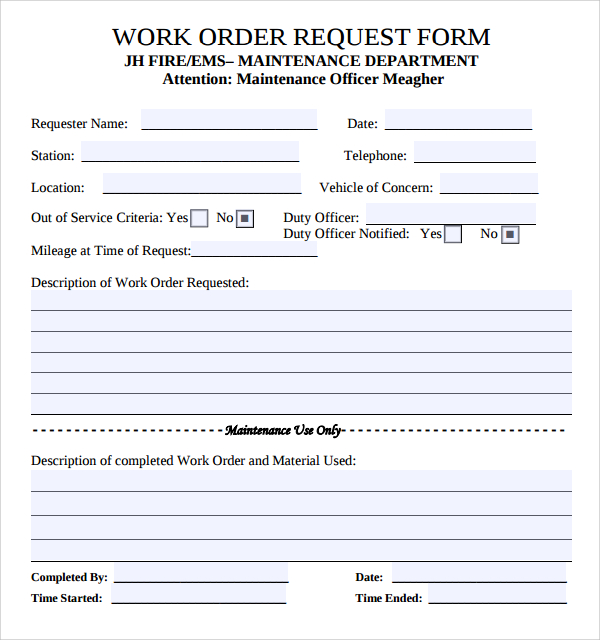 Maintenance Work Order Form Template For 2023 | Templatesz234.com ...