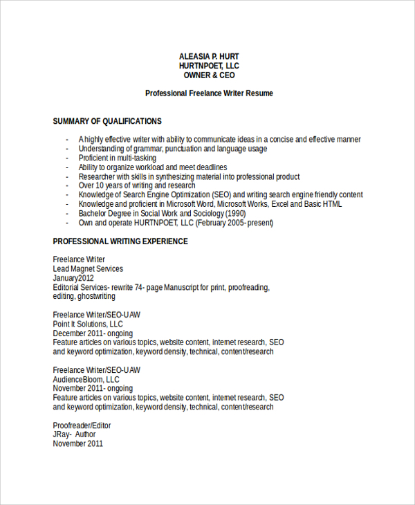 Writing The Perfect Sample Writer Resume In 2023 | Templatesz234.com ...