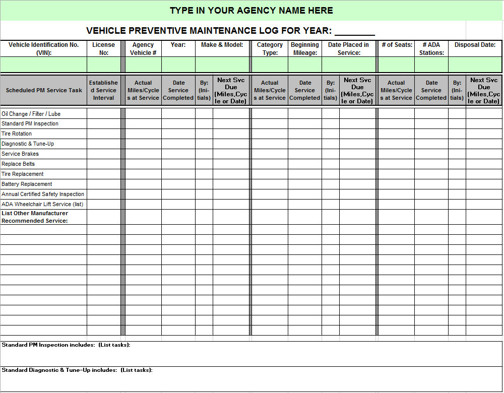 Creating Vehicle Maintenance Logs With Excel Templates | Templatesz234 ...