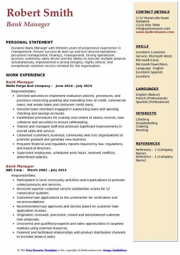 Bank Manager Resume Sample For 2023 | Templatesz234.com - Templatesz234.com