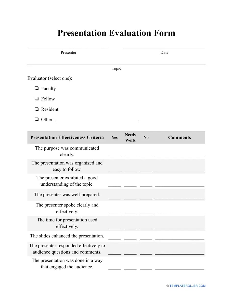 Presentation Evaluation Form In Doc | Templatesz234.com - Templatesz234.com