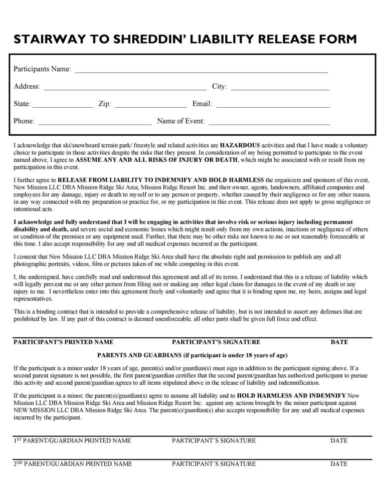 What Is A Release Of Liability Form? | Templatesz234.com ...