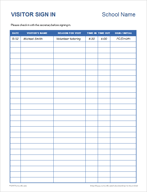 Office Visitor Sign In Sheet Template For 2023 | Templatesz234.com ...