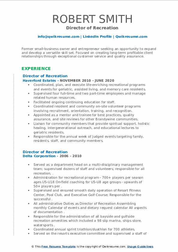 Recreation Programmer Sample Resume For 2023 | Templatesz234.com ...