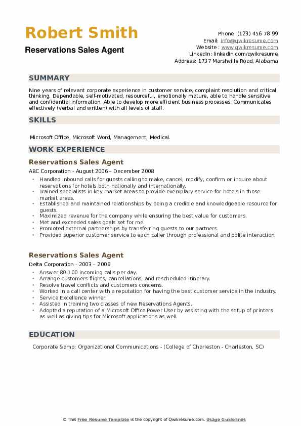 Reservation Specialist Sample Resume | Templatesz234.com ...