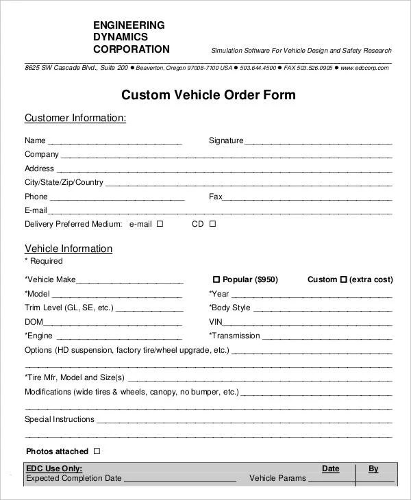 Vehicle Order Form - Making Vehicle Orders Easier Than Ever ...
