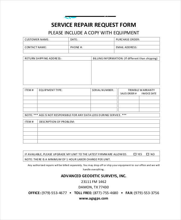 Repair Form: An Easy Way To Get Your Items Fixed | Templatesz234.com ...