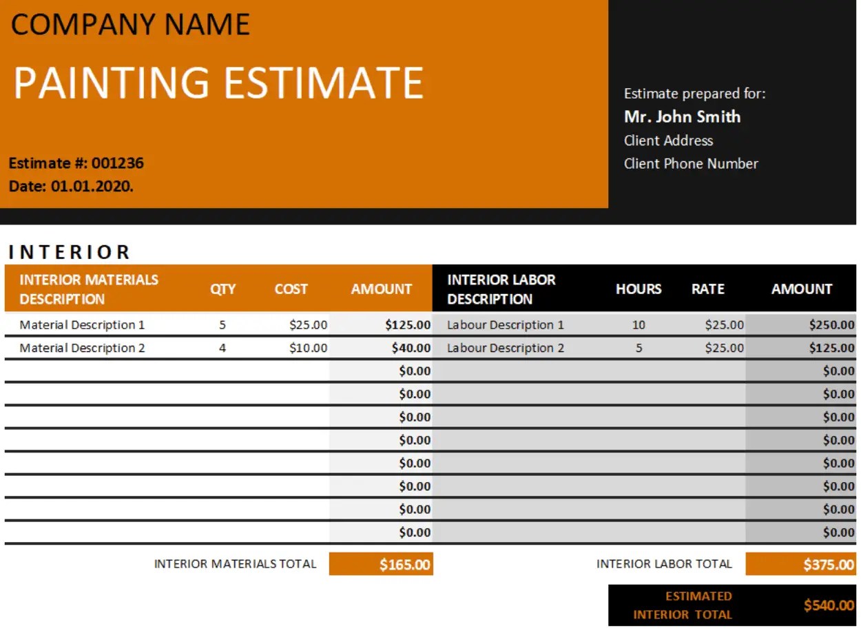 Painting Estimate: Tips For A Professional Finish | Templatesz234.com ...