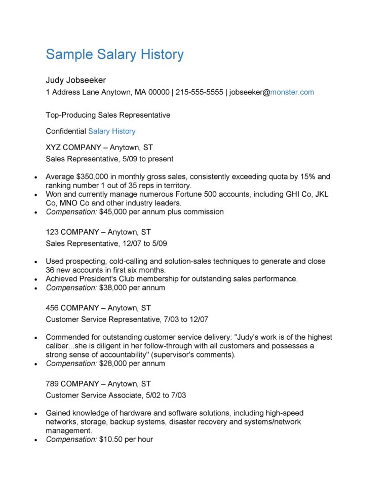What You Need To Know About Salary History Template | Templatesz234.com ...