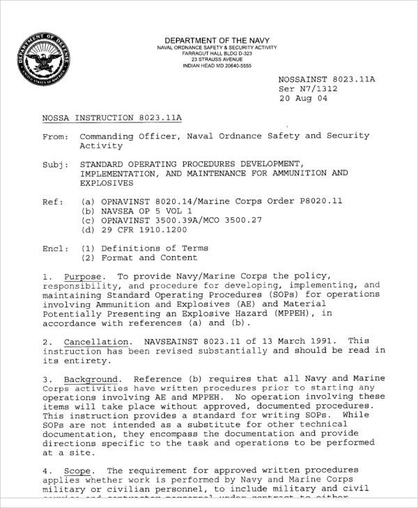 How To Write A Navy Standard Operating Procedure | Templatesz234.com ...