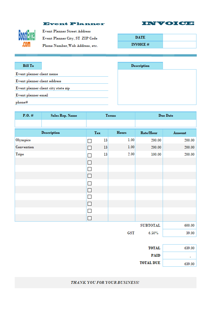 Invoice Template Options For Event Management Companies | Templatesz234 ...