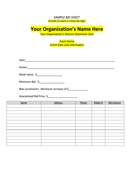How To Create An Effective Sample Bid Sheet Template | Templatesz234 ...