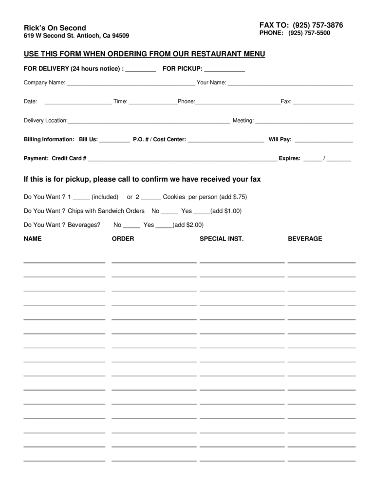 Order Template For Restaurants | Templatesz234.com - Templatesz234.com