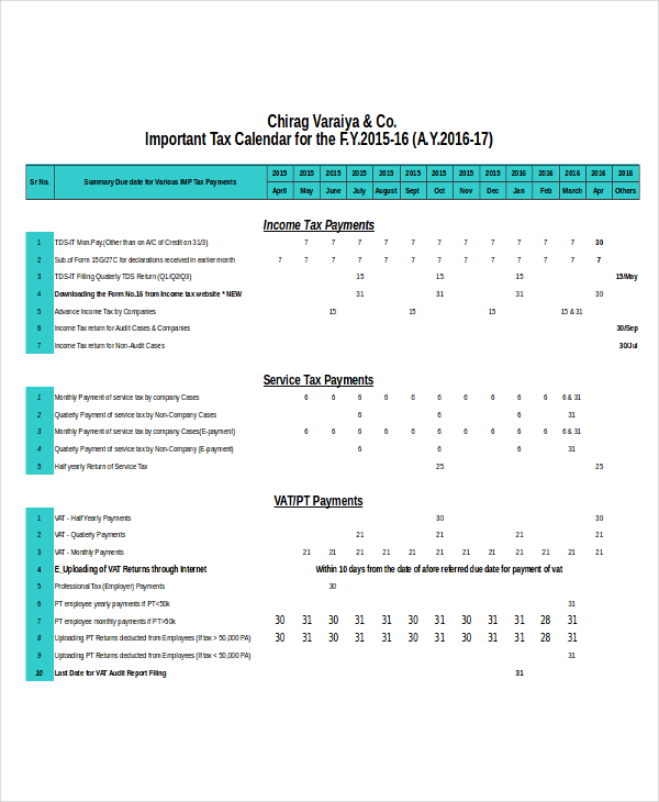 Tax Calendar Template: A Useful Tool For Managing Your Taxes ...