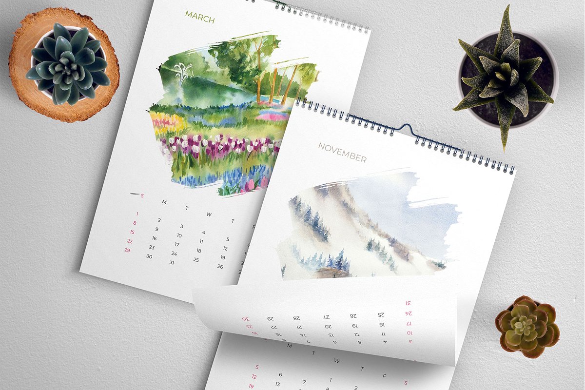 Minimalistic Watercolor Calendar Template | Templatesz234.com ...