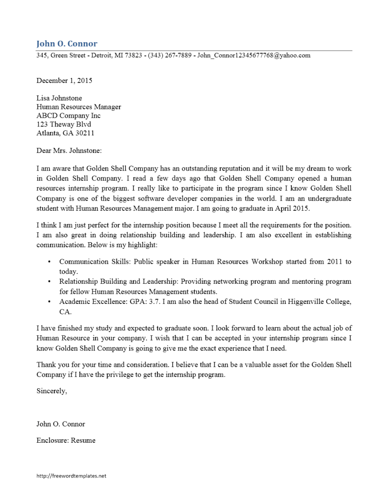 Cover Letter Template For Internship | Templatesz234.com ...