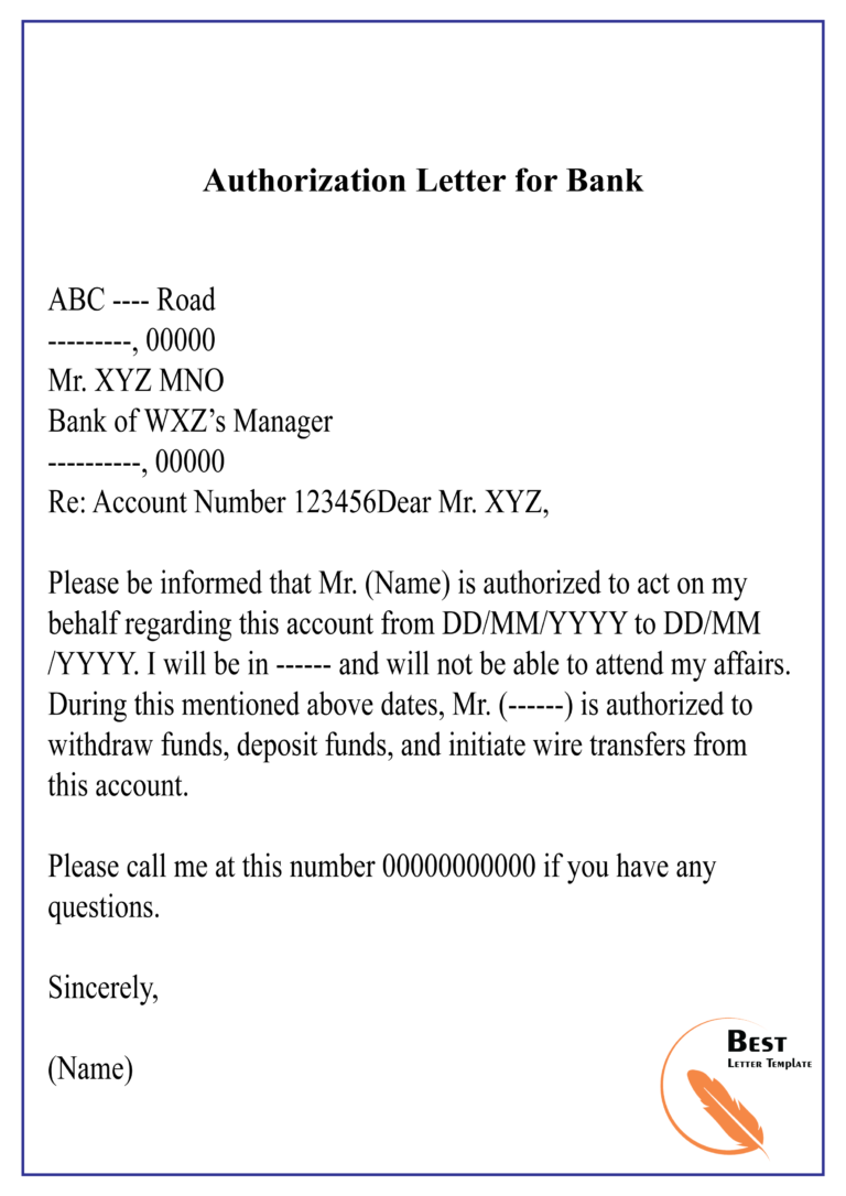 Bank Authorization Letter Template | Templatesz234.com - Templatesz234.com