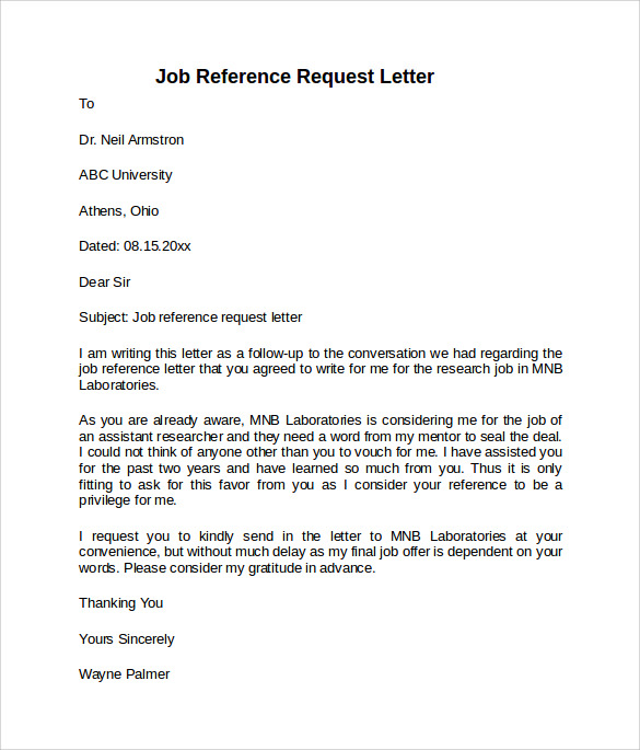 Reference Request Letter Template | Templatesz234.com - Templatesz234.com
