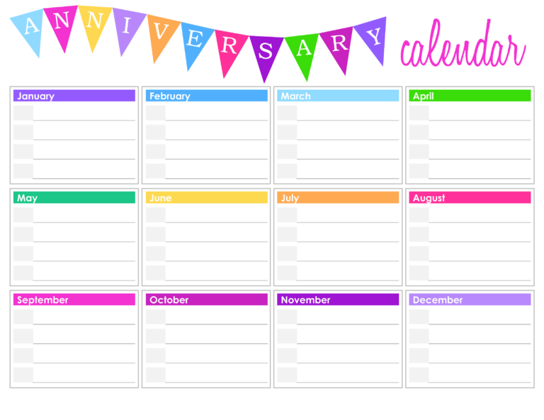 Anniversary Calendar Template: A Perfect Way To Remember Special Dates ...